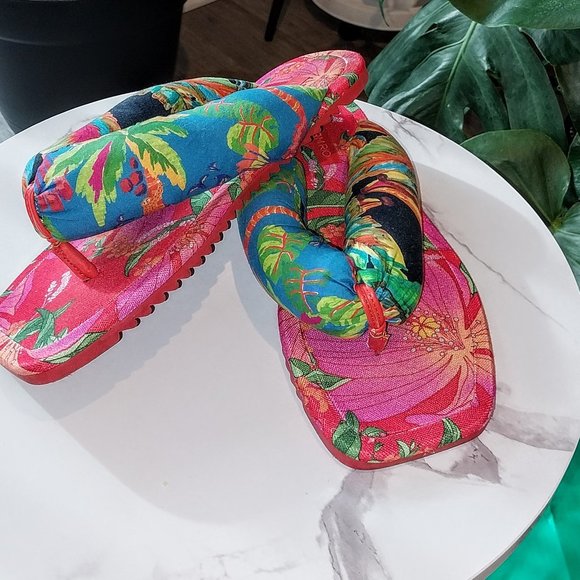 FARM Rio | Shoes | Farm Rio Multi Scarf Puffy Flip Flop Rare | Poshmark
